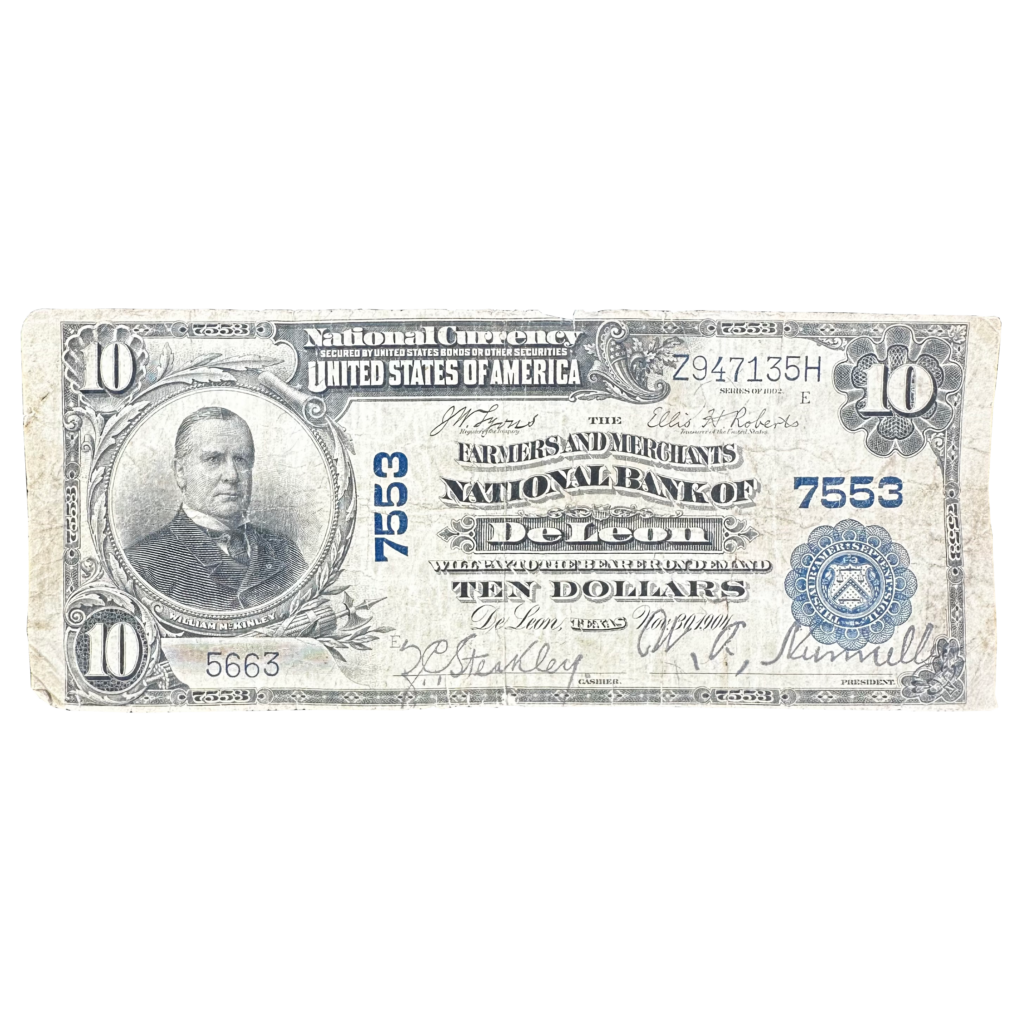 1902 $10 The Farmers & Merchants Nation Bank of DeLeon Texas Bank Note ...